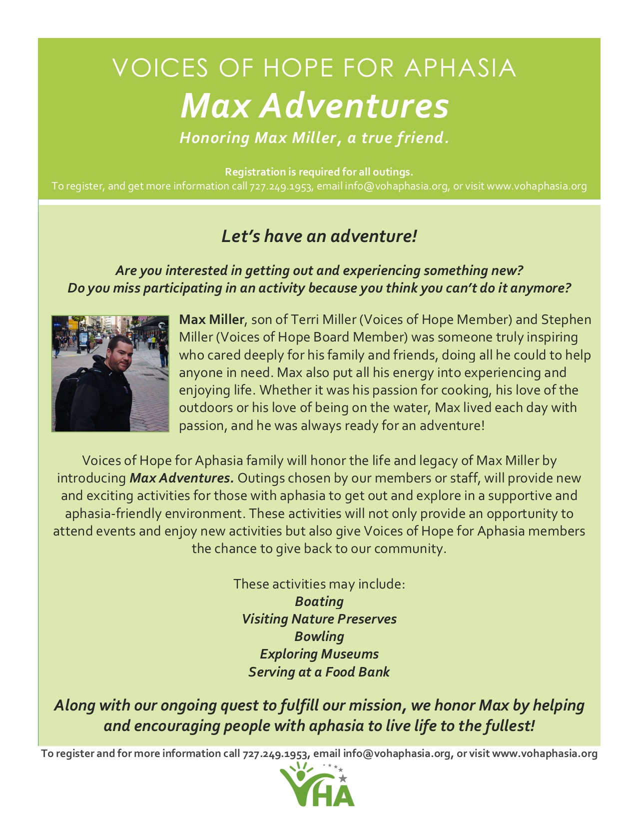 Max Adventures flyer | Voices of Hope for Aphasia